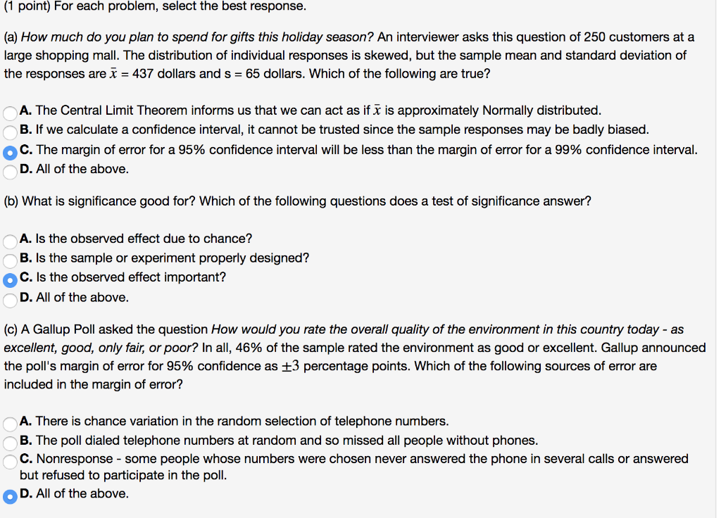 Solved (1 point) For each problem, select the best response. | Chegg.com