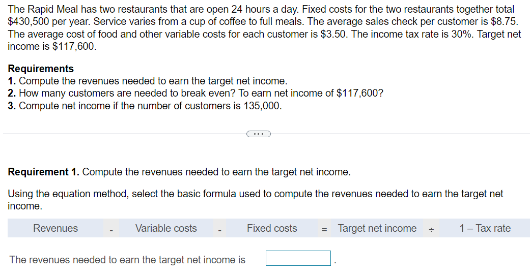 Solved The Rapid Meal has two restaurants that are open 24 | Chegg.com
