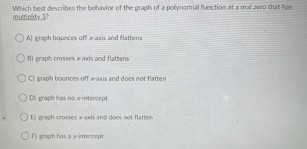Solved Which best describes the behavior of the graph of a | Chegg.com
