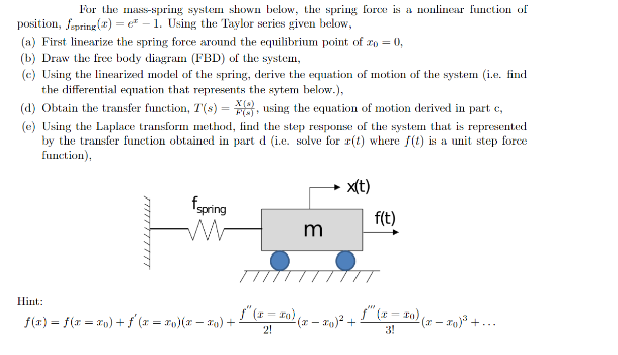Solved For the mass-spring system shown below, the spring | Chegg.com