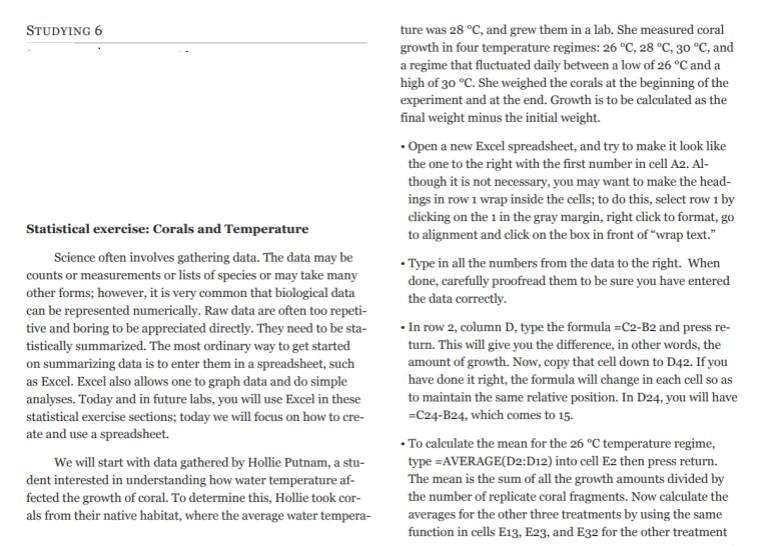 Create an Excel file with the data in the lab manual | Chegg.com