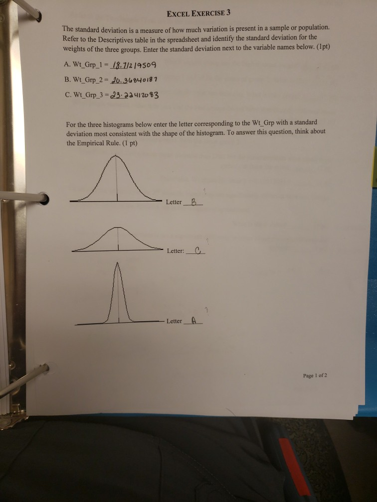 Solved EXCEL EXERCISE 3 The standard deviation is a measure | Chegg.com