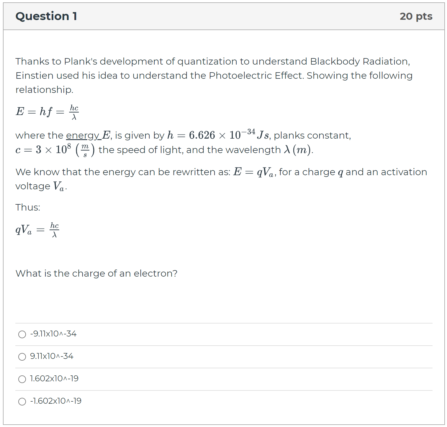 Solved Thanks to Plank's development of quantization to | Chegg.com