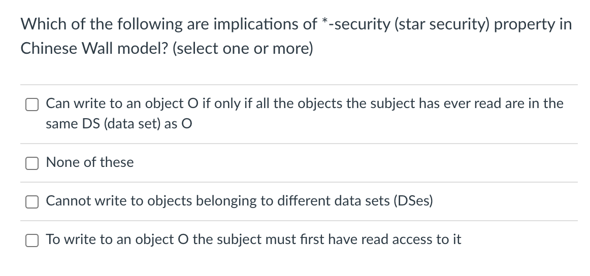 Solved Which of the following is true about Chinese Wall | Chegg.com