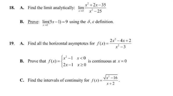 Solved 18. A. Find the limit analytically: lim x²+2x-35 x+5 | Chegg.com