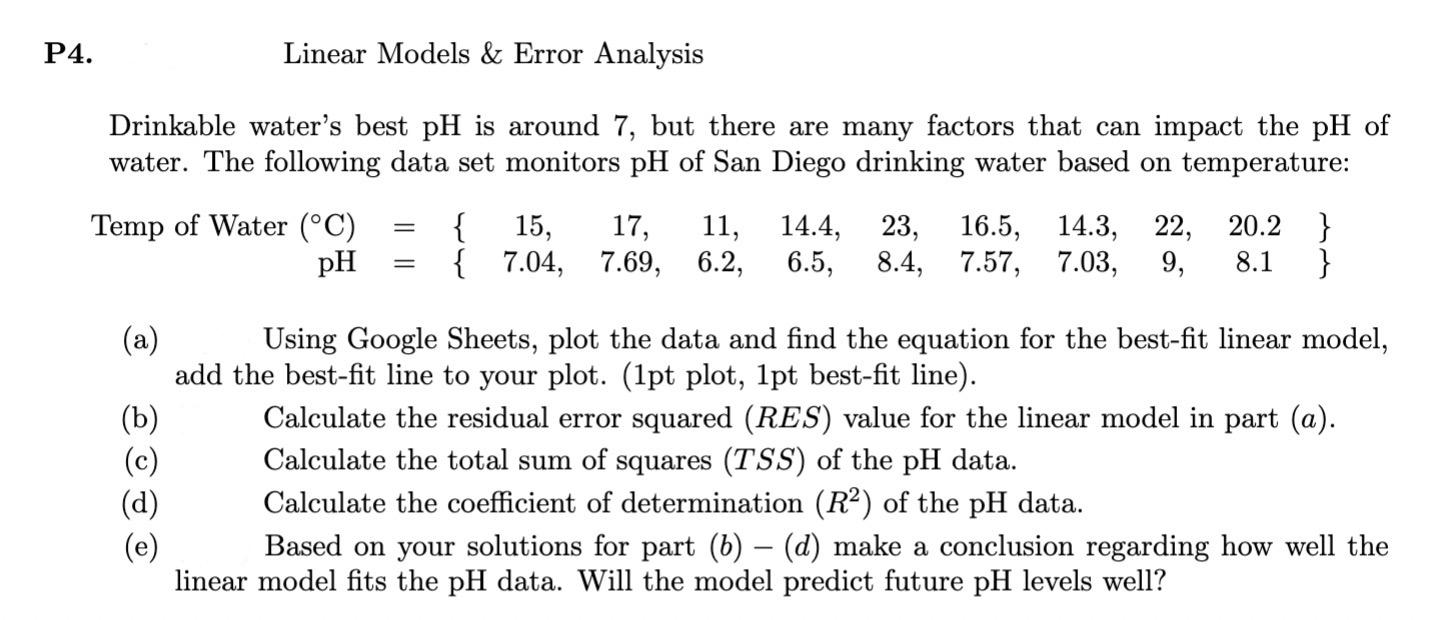 Solved P4. Linear Models \& Error Analysis Drinkable water's | Chegg.com