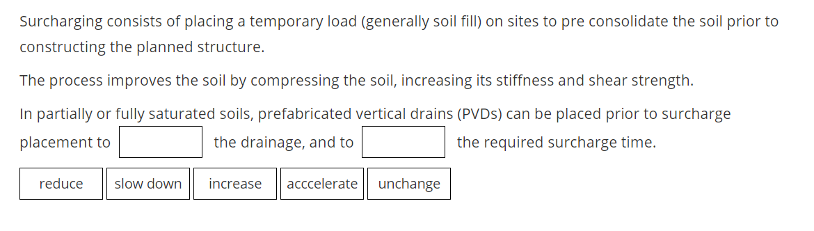 Solved Surcharging consists of placing a temporary load | Chegg.com