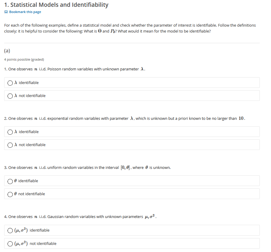 Solved 1. Statistical Models and Identifiability For each of | Chegg.com