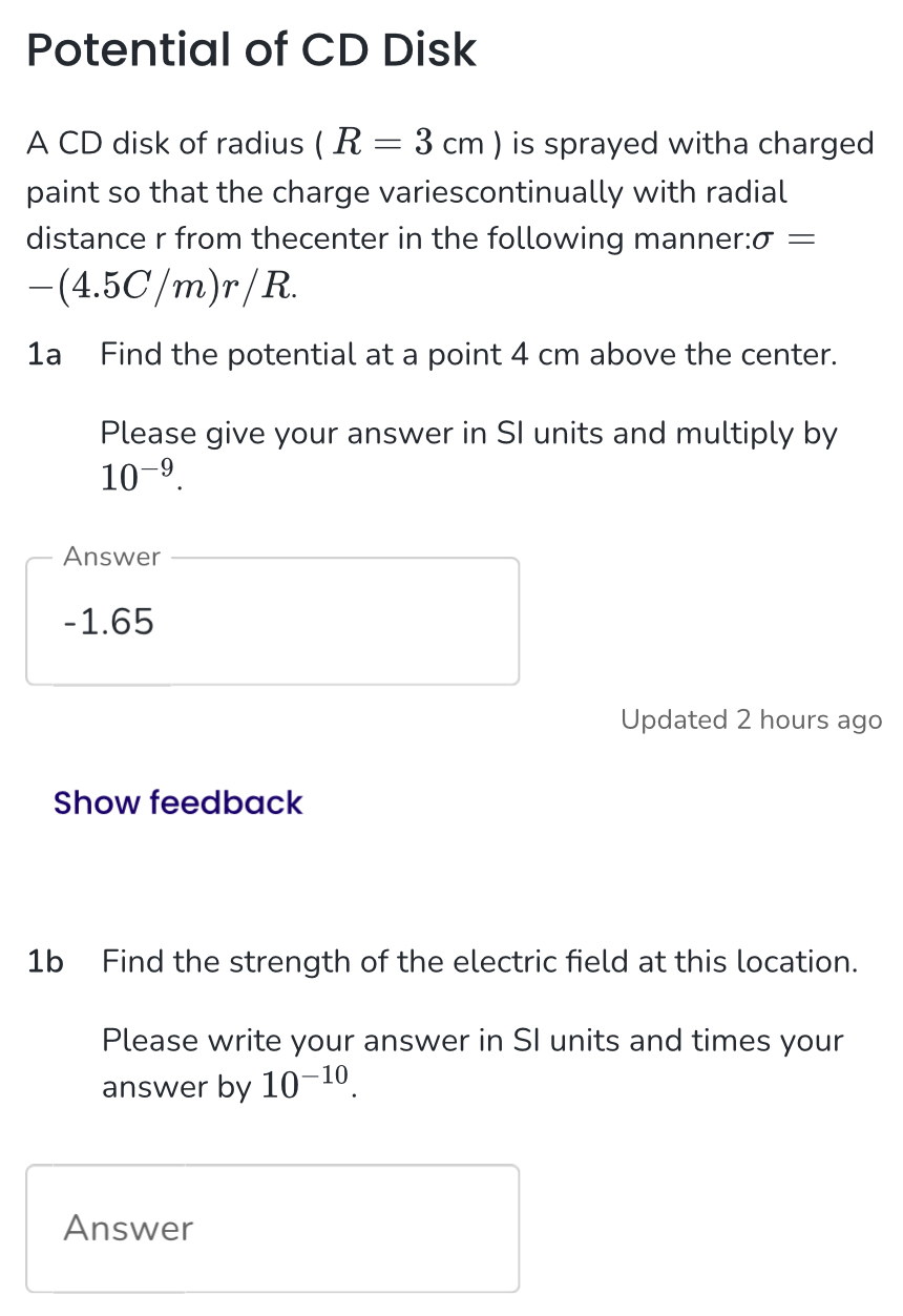 Solved Potential of CD DiskA CD disk of radius ( R=3cm ) ﻿is | Chegg.com