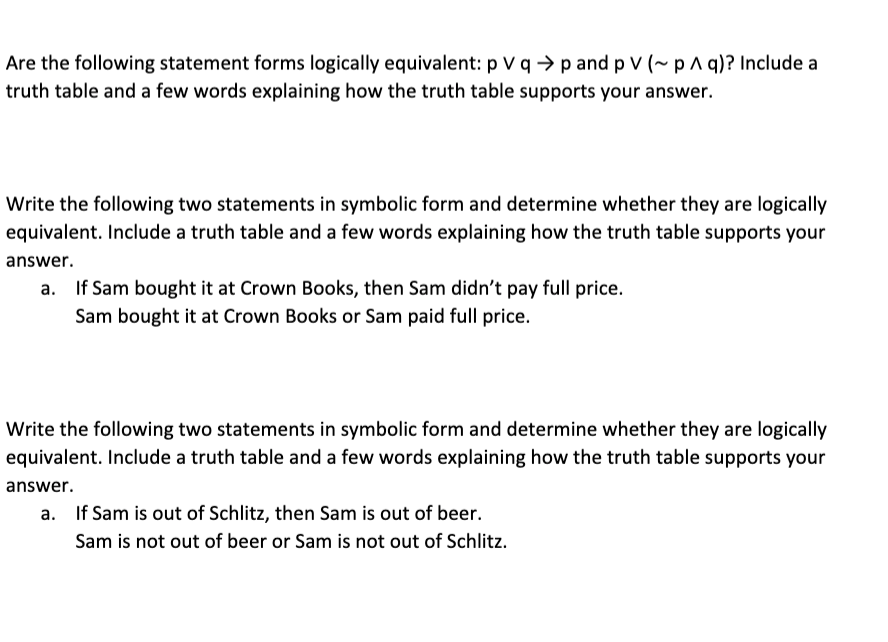 Solved Are the following statement forms logically | Chegg.com