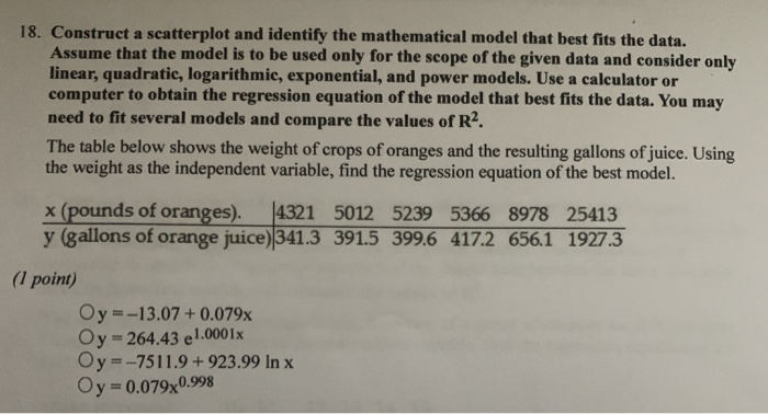 Solved 18. Construct a scatterplot and identify the | Chegg.com