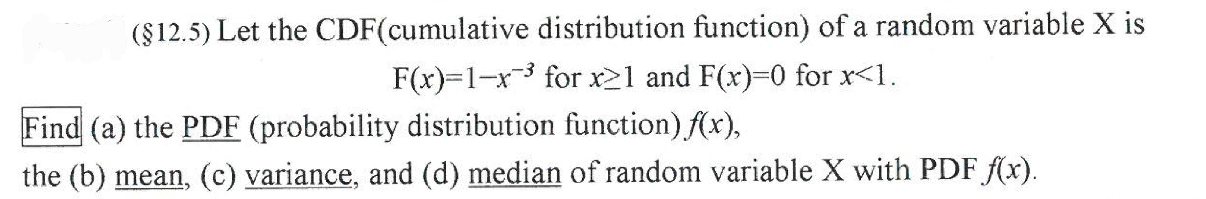 Solved ($12.5) Let the CDF(cumulative distribution function) | Chegg.com