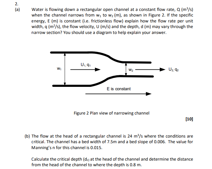 Solved Water is flowing down a rectangular open channel at a | Chegg.com