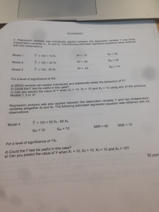 Solved ECON209O0Y 4. Regression analysis was individually | Chegg.com