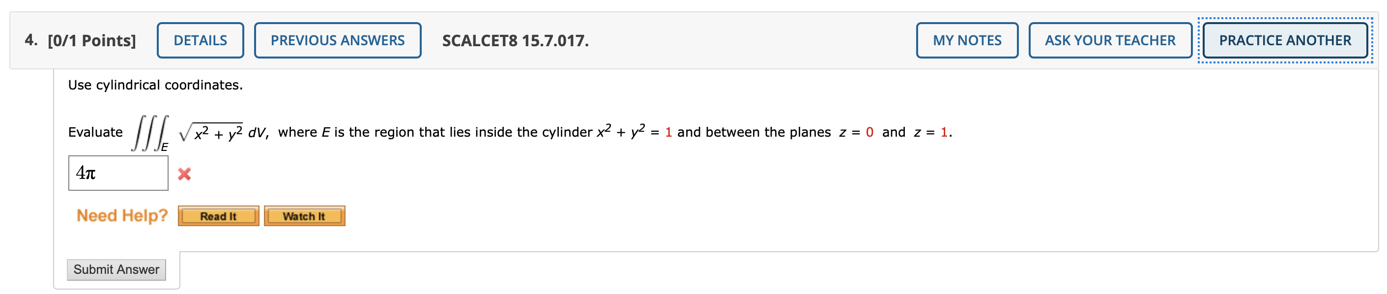 Solved 4. [0/1 Points] DETAILS PREVIOUS ANSWERS SCALCET8 | Chegg.com