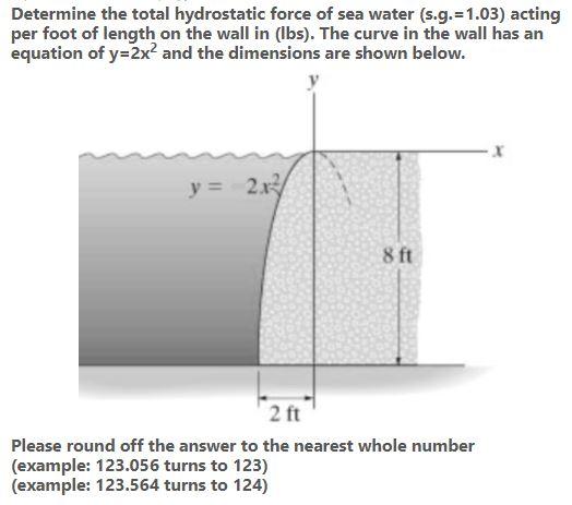 Solved Determine the total hydrostatic force of sea water | Chegg.com