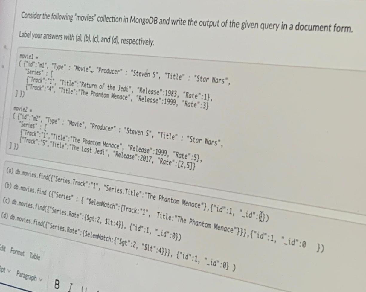 Solved Consider the following "movies collection in MongoDB | Chegg.com