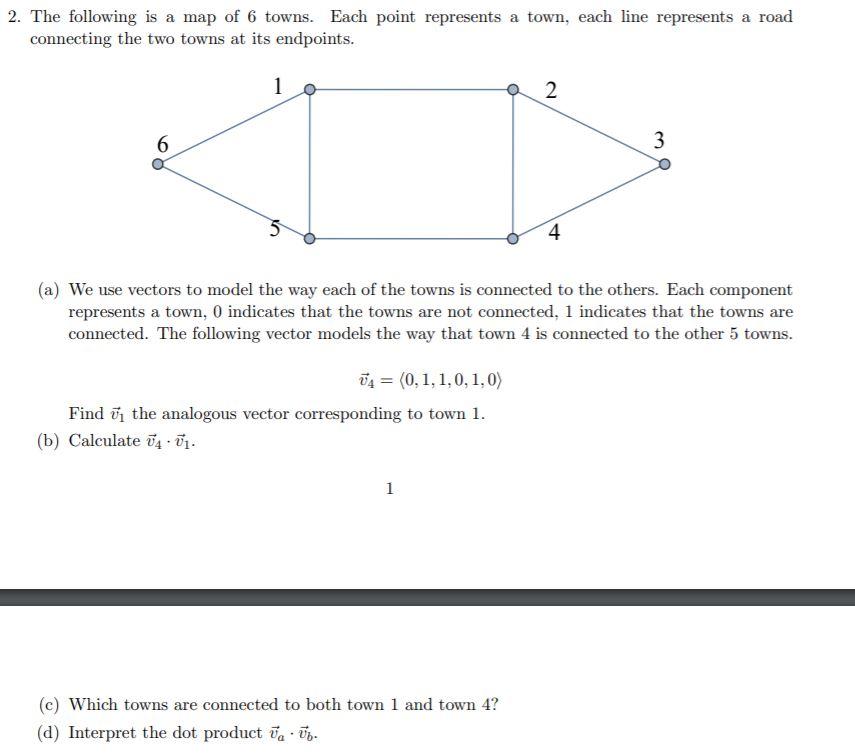 Solved 2. The following is a map of 6 towns. Each point | Chegg.com