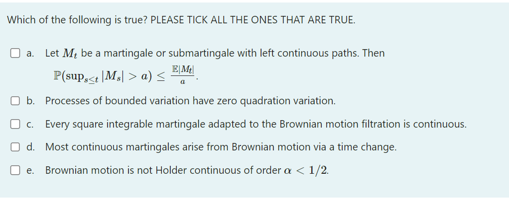 Solved Which of the following is true? PLEASE TICK ALL THE | Chegg.com