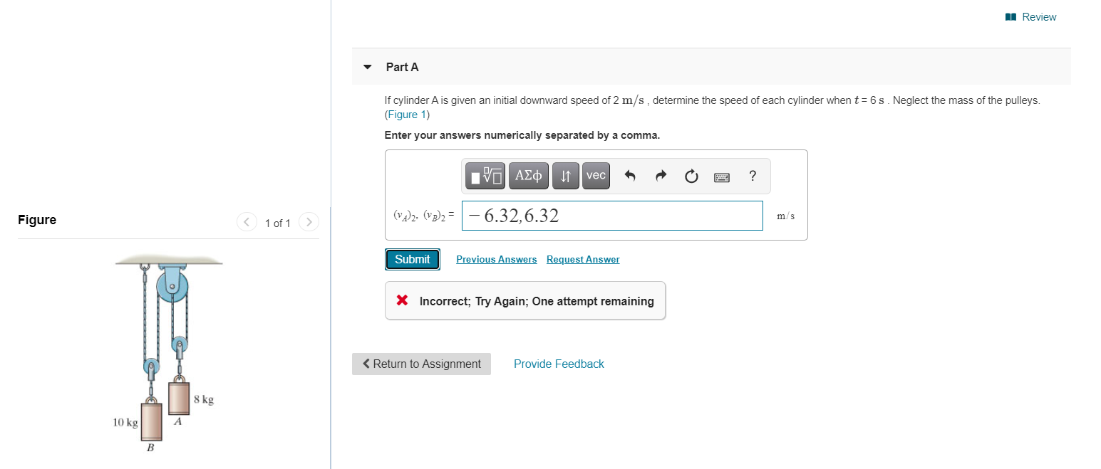 Solved 1 Review Part A If cylinder A is given an initial | Chegg.com