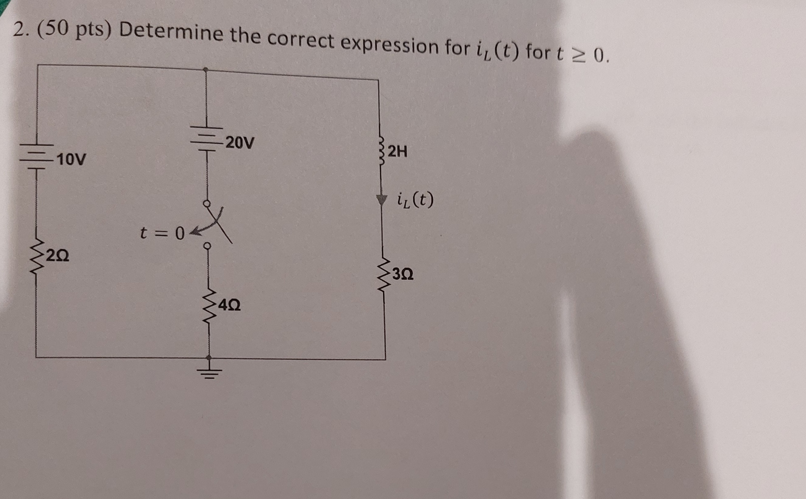 Solved 2. (50pts) Determine the correct expression for iL(t) | Chegg.com