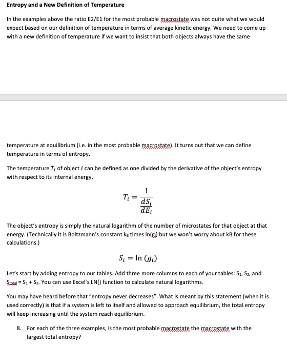Solved Entropy and a New Definition of Temperature In the | Chegg.com