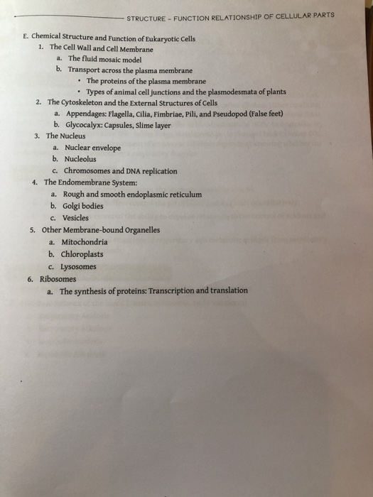 Solved STRUCTURE-FUNCTION RELATIONSHIP OF CELLULAR PARTS E. | Chegg.com