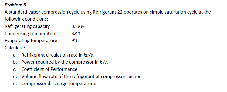 Solved Problem 3 A standard vapor compression cycle using | Chegg.com