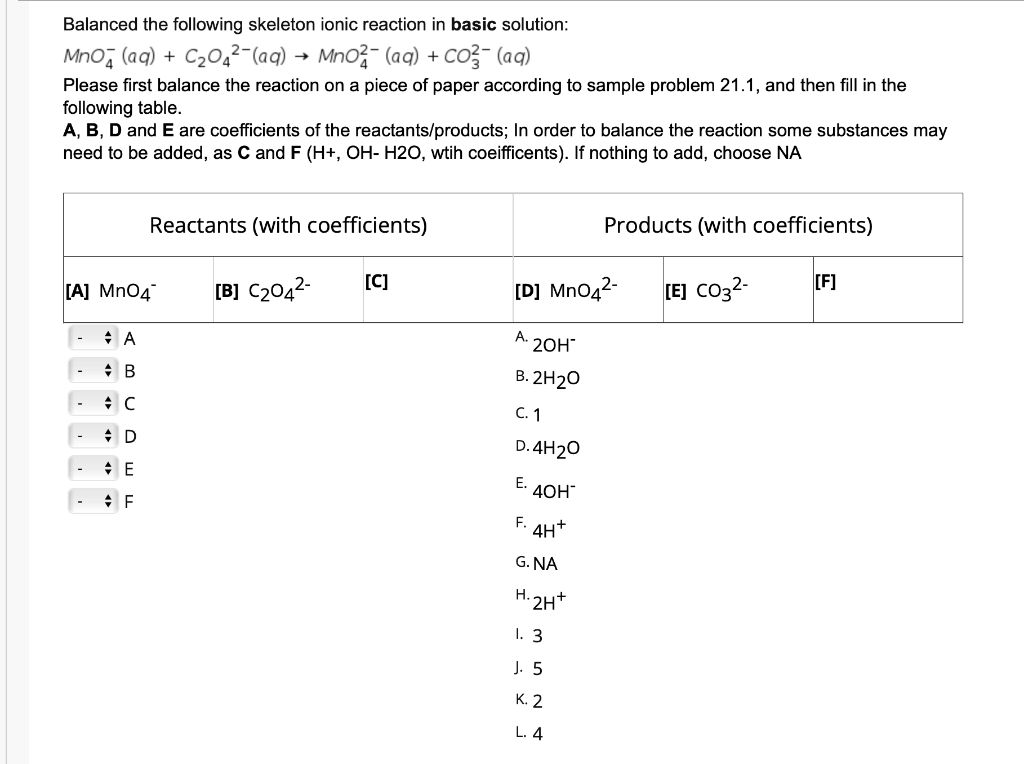 Solved Balanced the following skeleton ionic reaction in | Chegg.com