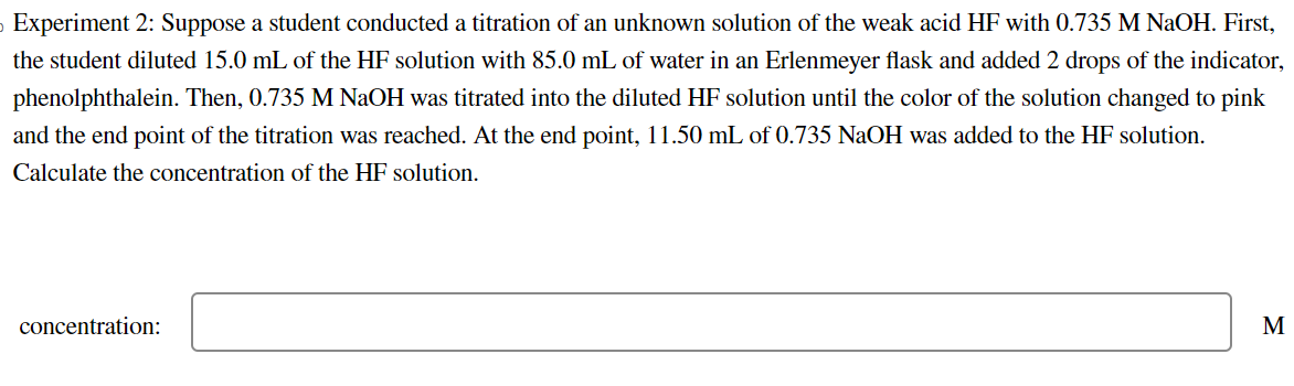Solved Experiment 1: Suppose a student conducted a titration | Chegg.com