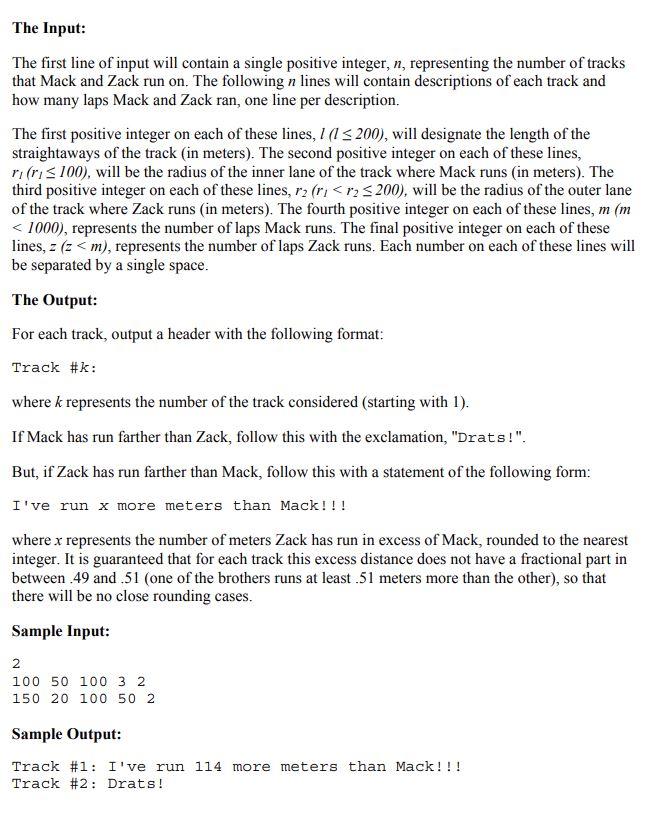 Solved Mack and Zack Run on the Track Filename: track Mack | Chegg.com