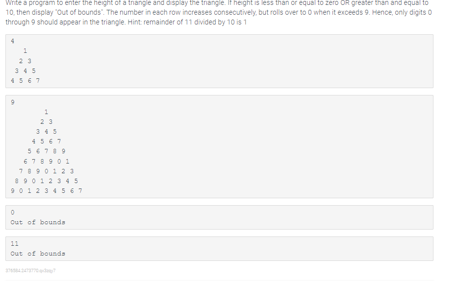 Solved Write a program to enter the height of a triangle and | Chegg.com