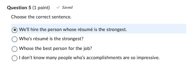 Question 5 (1 point) Saved Choose the correct | Chegg.com