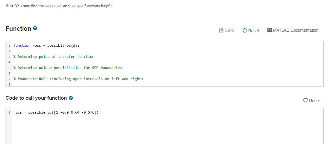 Hint: You may find the residuez and unique functions | Chegg.com
