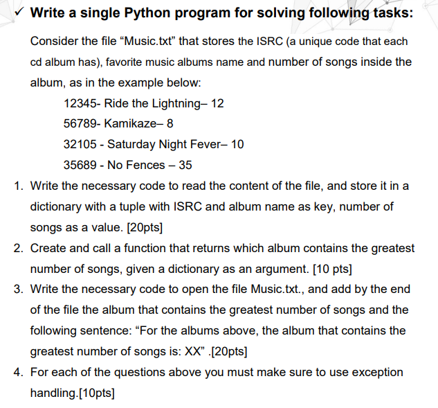 Solved Write a single Python program for solving following | Chegg.com