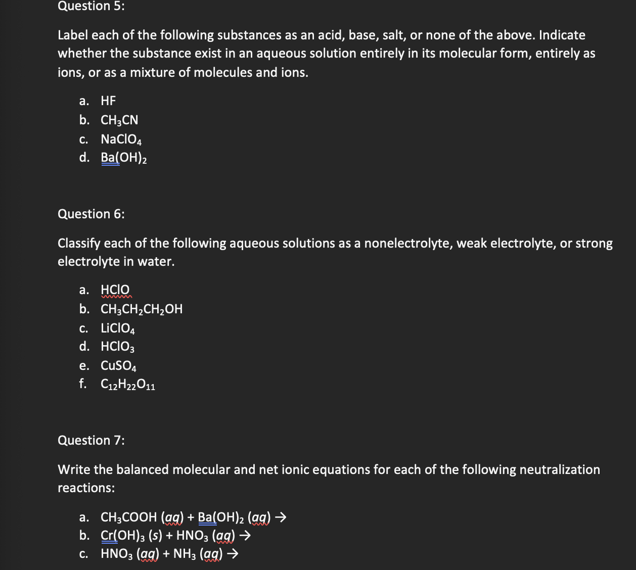 Solved Label each of the following substances as an acid, | Chegg.com