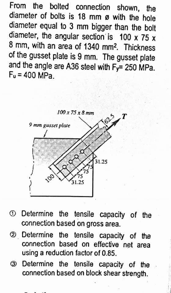 Solved From the bolted connection shown, the diameter of | Chegg.com