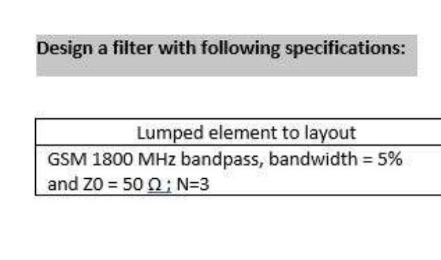 Solved Design a filter with following specifications: Lumped | Chegg.com