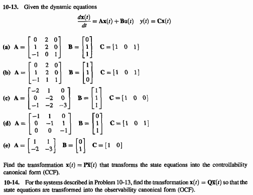 Solved For (e) only, please find the transformations x(t) = | Chegg.com