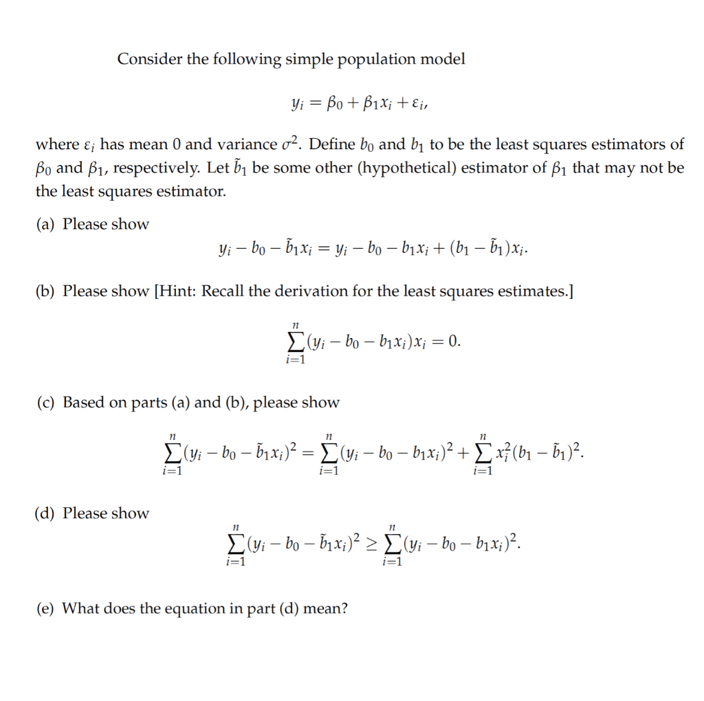 Solved Consider the following simple population model Yi = | Chegg.com
