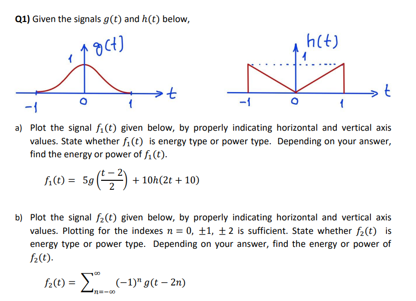 Solved Q1) Given the signals g(t) and h(t) below, a) Plot | Chegg.com