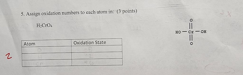 Solved 5. Assign oxidation numbers to each atom in: ( 3 | Chegg.com