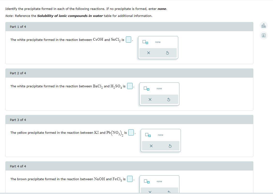 Solved Identify the precipitate formed in each of the | Chegg.com
