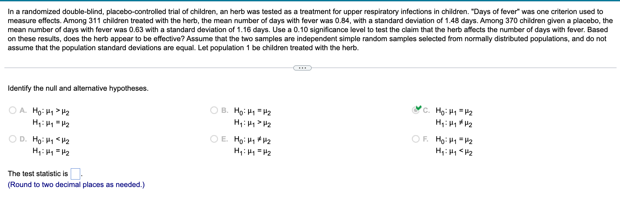 Solved In a randomized double-blind, placebo-controlled | Chegg.com