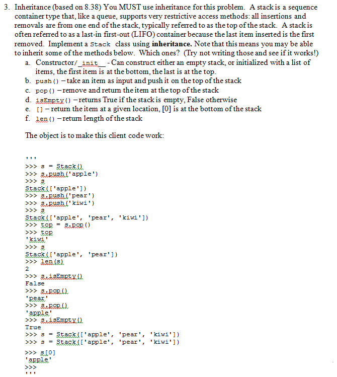 3. Inheritance (based on 8.38) You MUST use | Chegg.com
