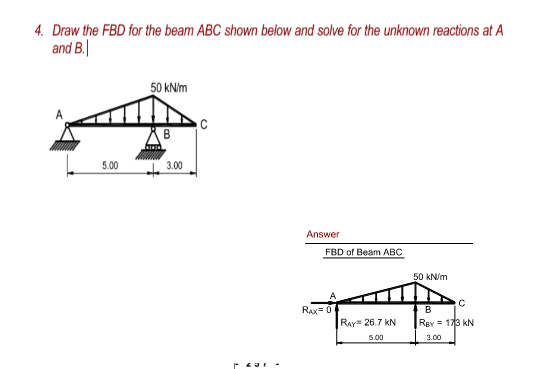 Solved 4. Draw the FBD for the beam ABC shown below and | Chegg.com