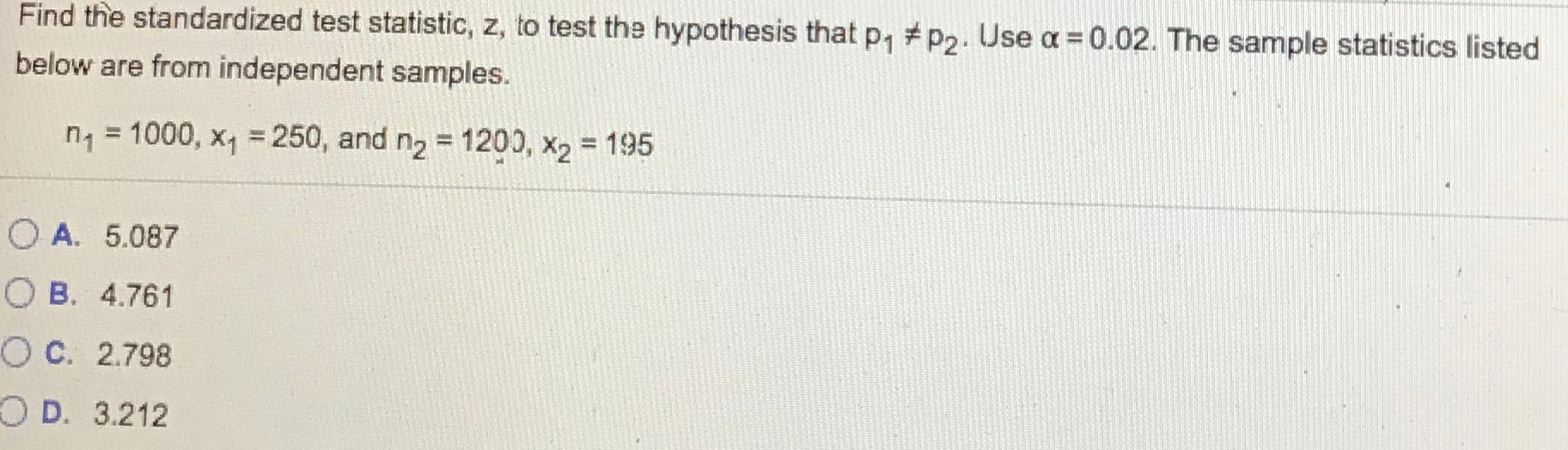 Solved Find the standardized test statistic, z, to test the | Chegg.com