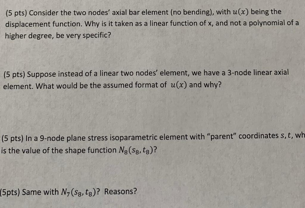 Solved (5 pts) Consider the two nodes' axial bar element (no | Chegg.com