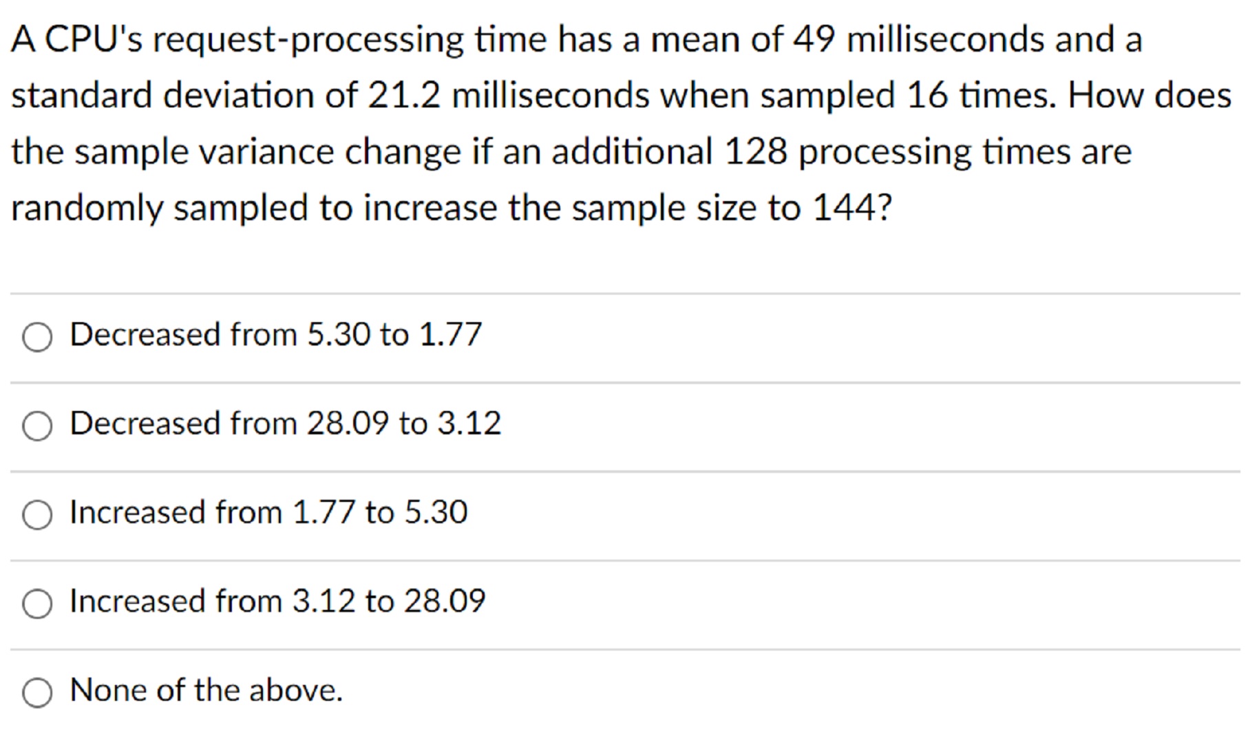 Solved A CPU's request-processing time has a mean of 49 | Chegg.com