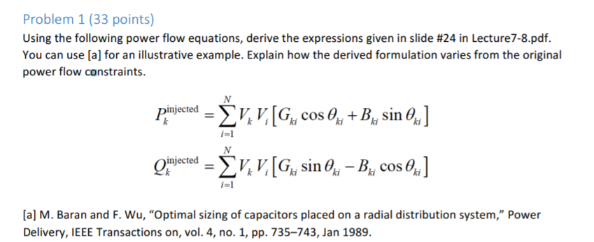 Problem 1 (33 points) using the following power flow | Chegg.com